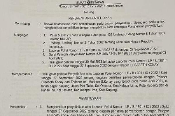 Tak Cukup Bukti, Polda NTT SP3 Laporan Elizabeth Konay Terkait Kasus ...